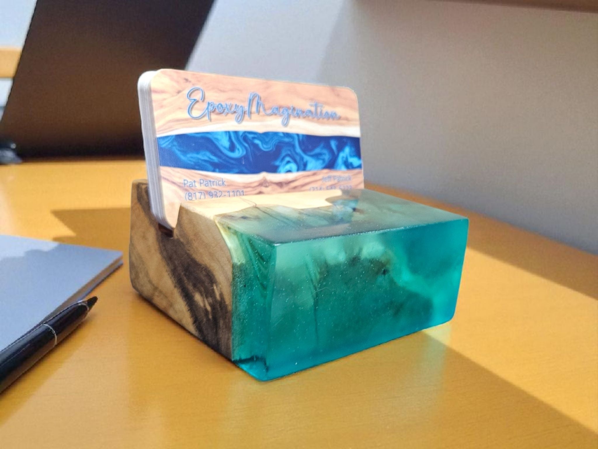 Turquoise & Maple Business Card Holder 3" x 2" #631 – EpoxyMagination